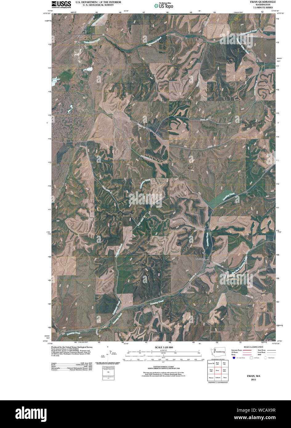 USGS Topo Map Washington State WA Ewan 20110401 TM Restoration Stock ...