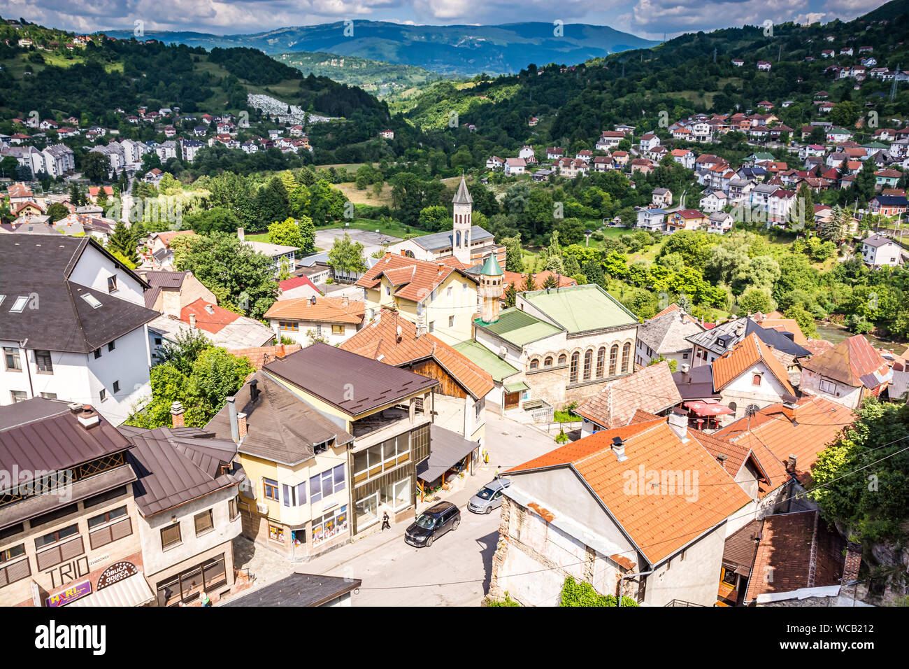 Aerial photo of city Jajce in Bosnia and Herzegovina Stock Photo - Alamy