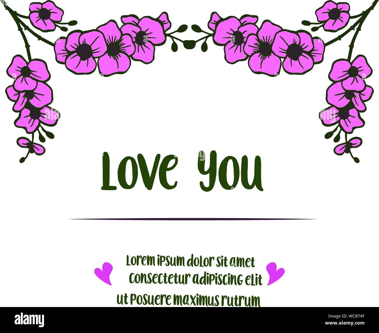 Design unique frame, with pink flowers, for romantic card of text love ...