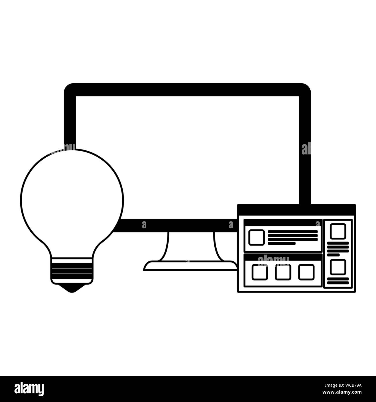 desktop computer with webpage template and bulb Stock Vector Image ...