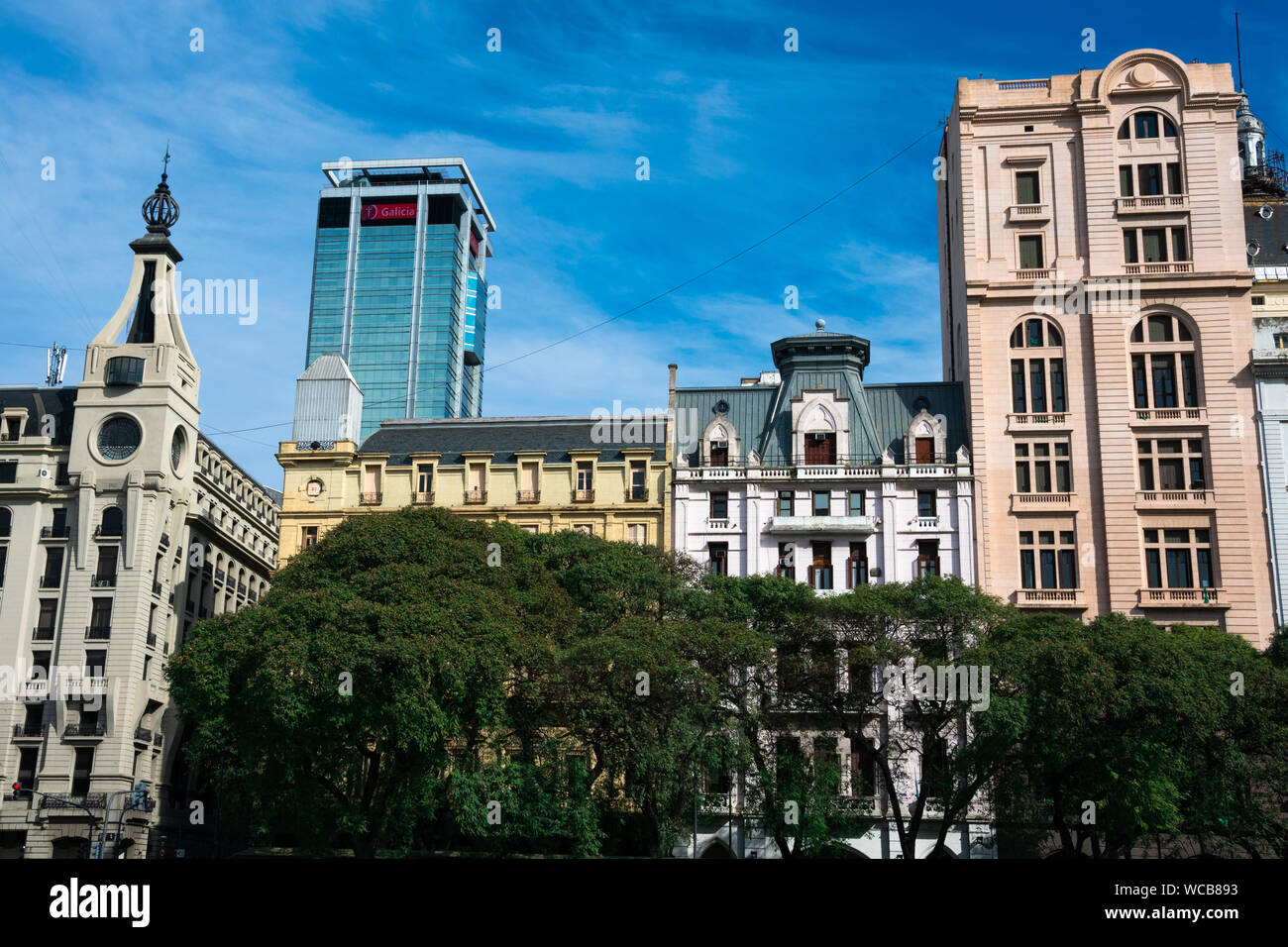 Buenos Aires, Argentina. August 19, 2019. Old and new building facades ...