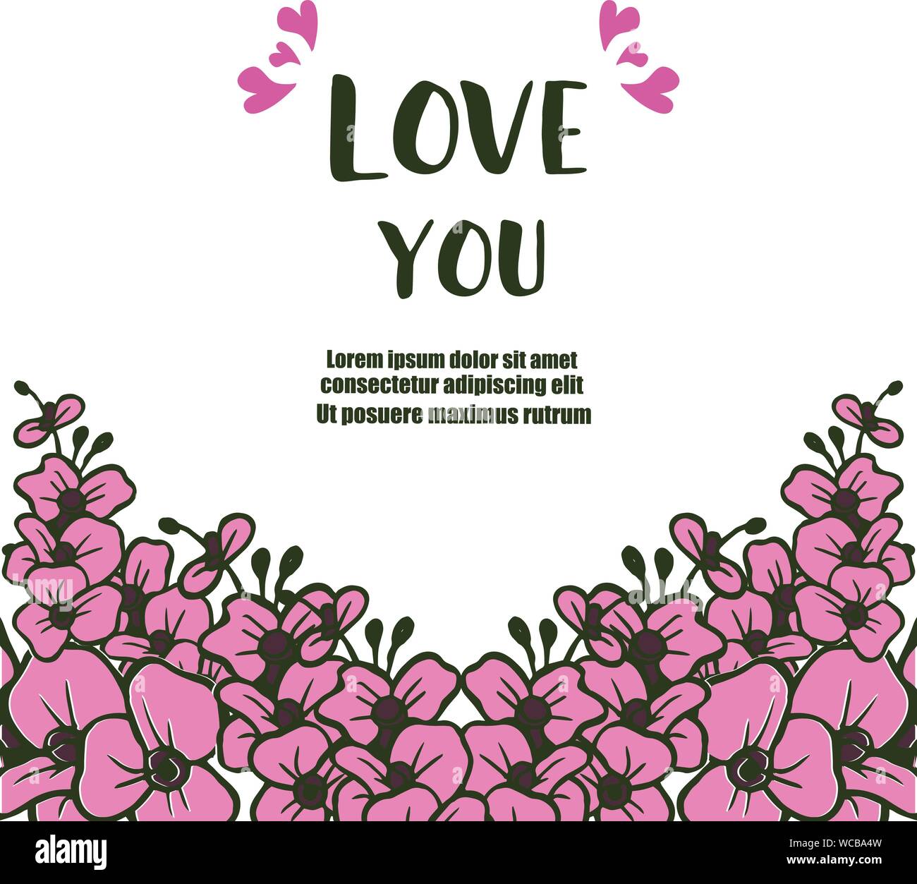 Cute Card For Lettering Love You Ornament Pink Flower Frame Vector