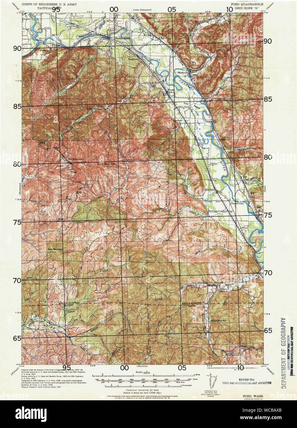 USGS Topo Map Washington State WA Ford 241156 1941 62500 Restoration ...