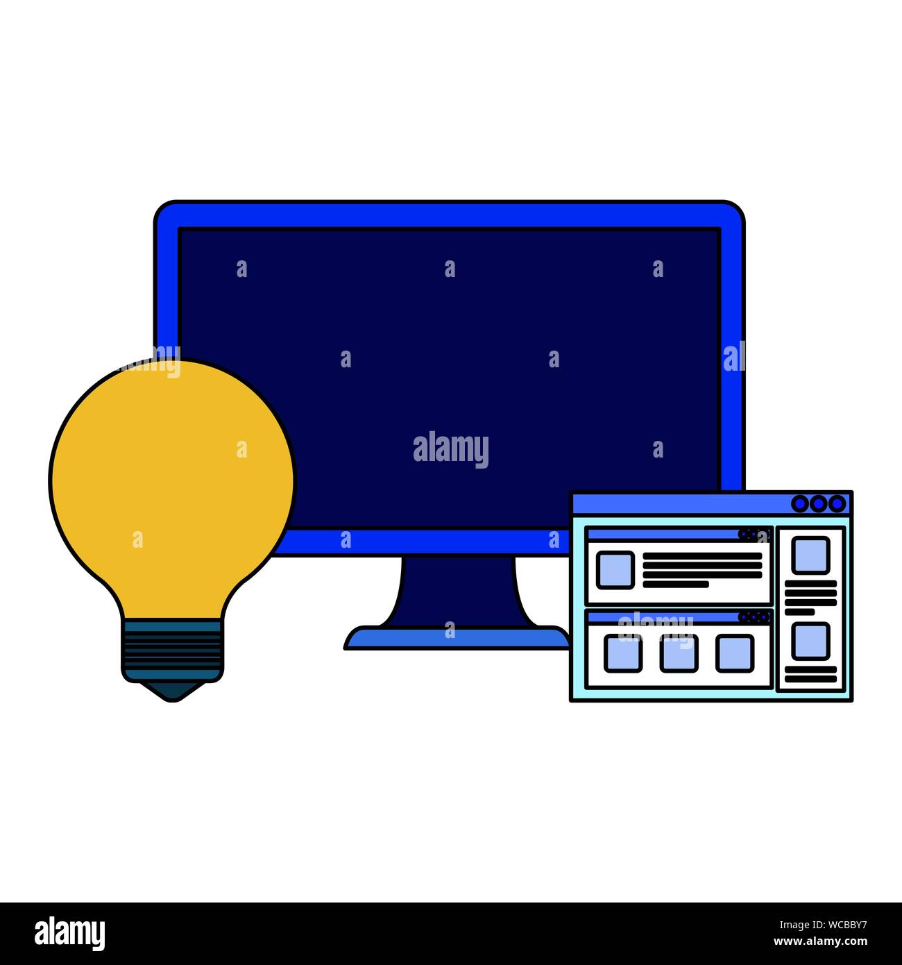desktop computer with webpage template and bulb Stock Vector Image ...