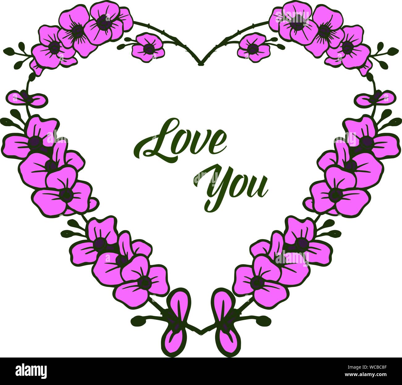 Template of romantic card love you, with various pink wreath frame ...