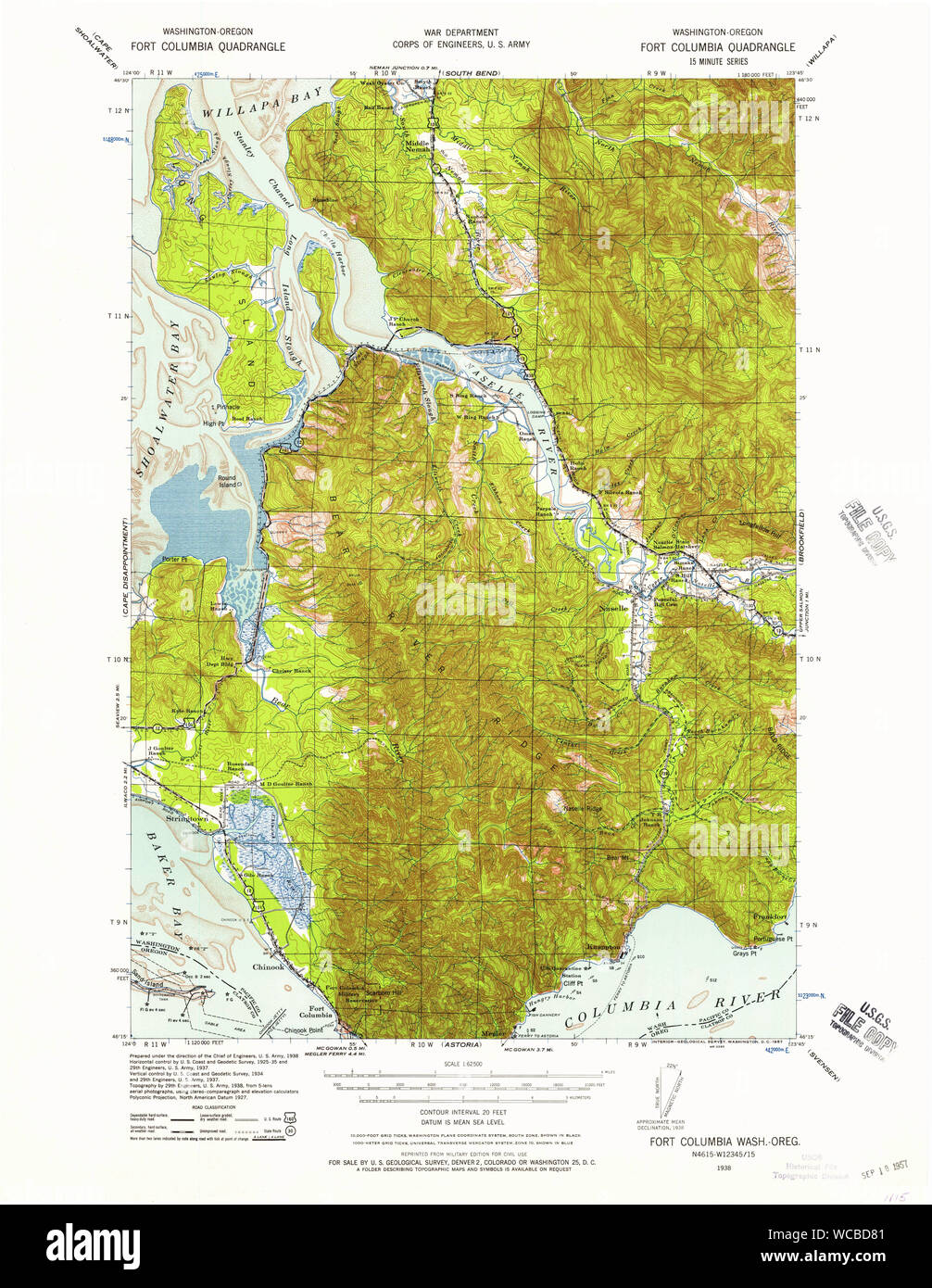 USGS Topo Map Washington State WA Fort Columbia 241169 1938 62500 ...
