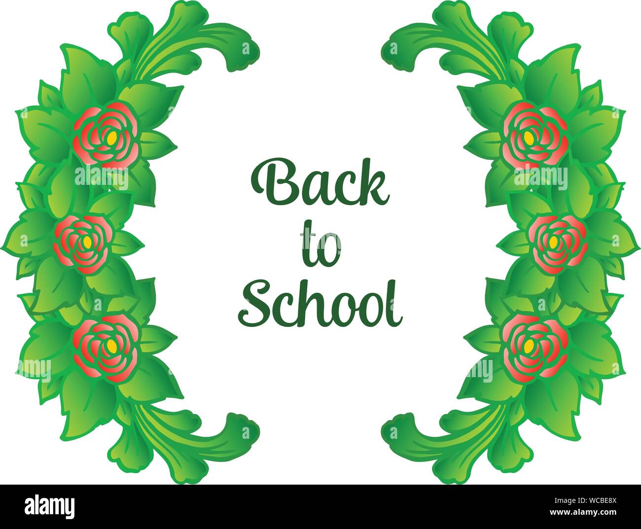Poster back to school with graphic of leaves and rose wreath frame ...
