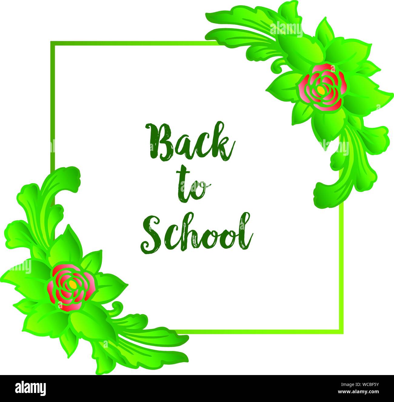 Letter back to school, with elegant green leafy flower frame. Vector ...