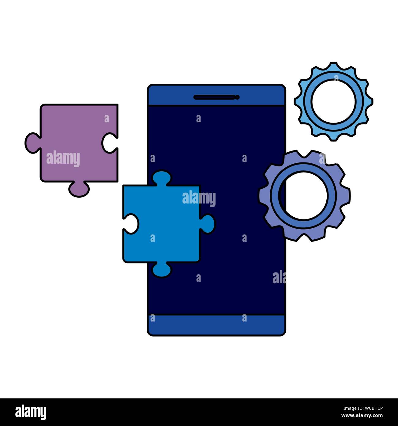 smartphone device with puzzle and gears Stock Vector Image & Art - Alamy
