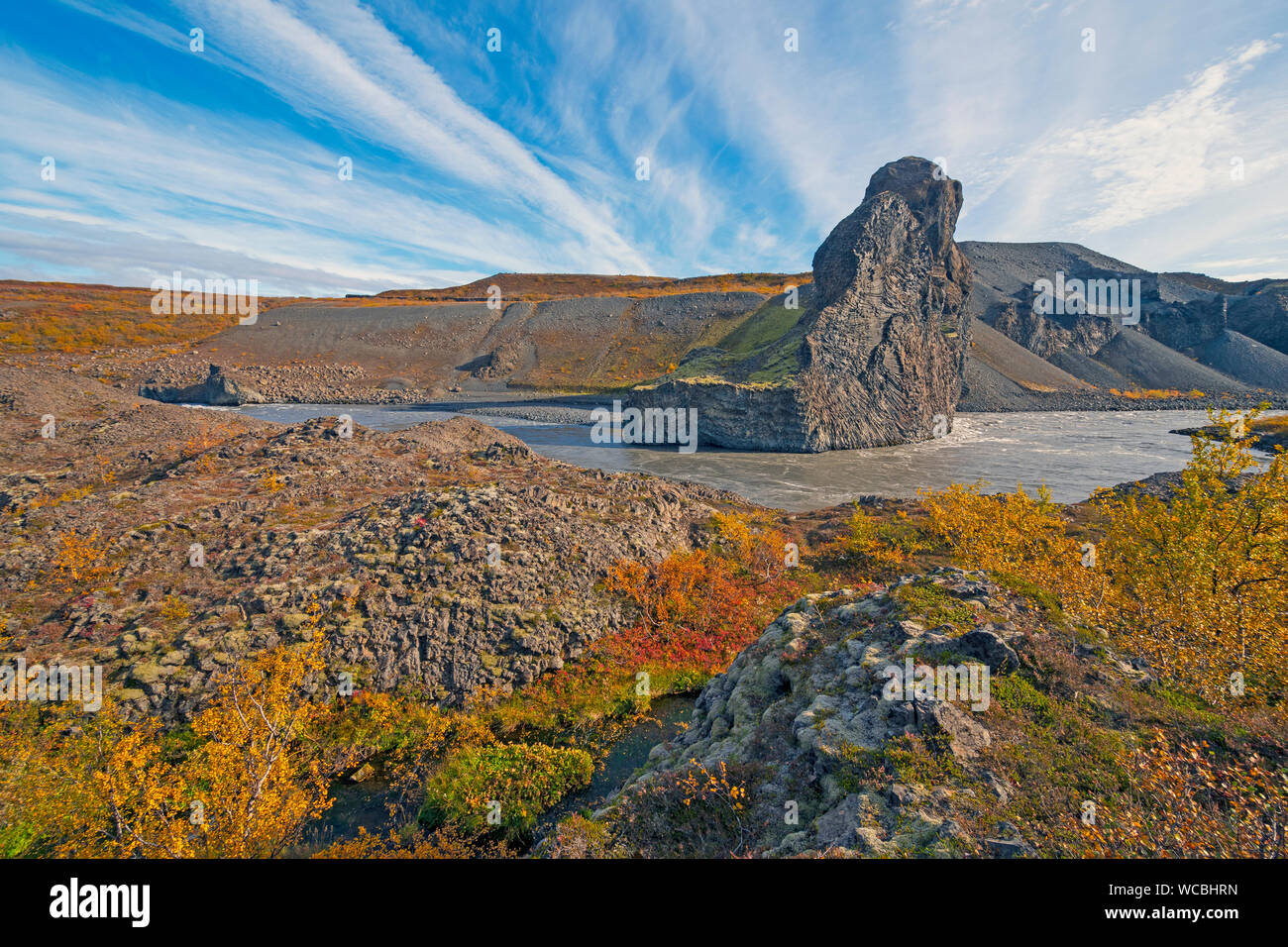 Powerful River Cutting through Volcanic Rock in the Fall in ...