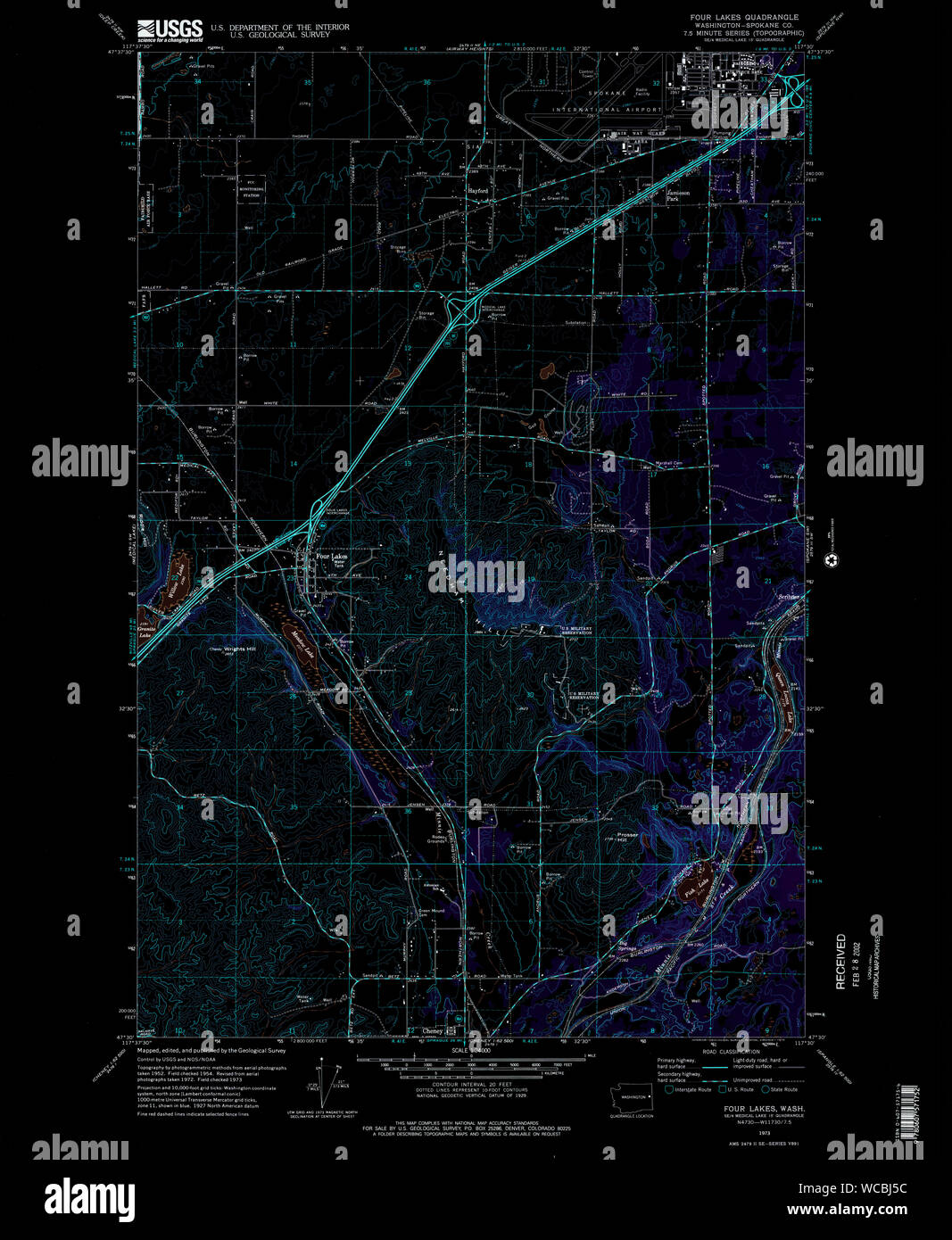 USGS Topo Map Washington State WA Four Lakes 241200 1973 24000 Inverted ...