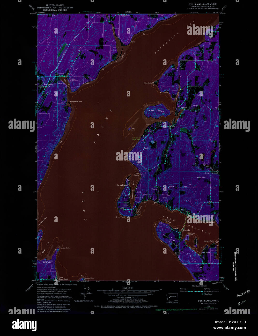 USGS Topo Map Washington State WA Fox Island 241206 1953 24000 Inverted ...