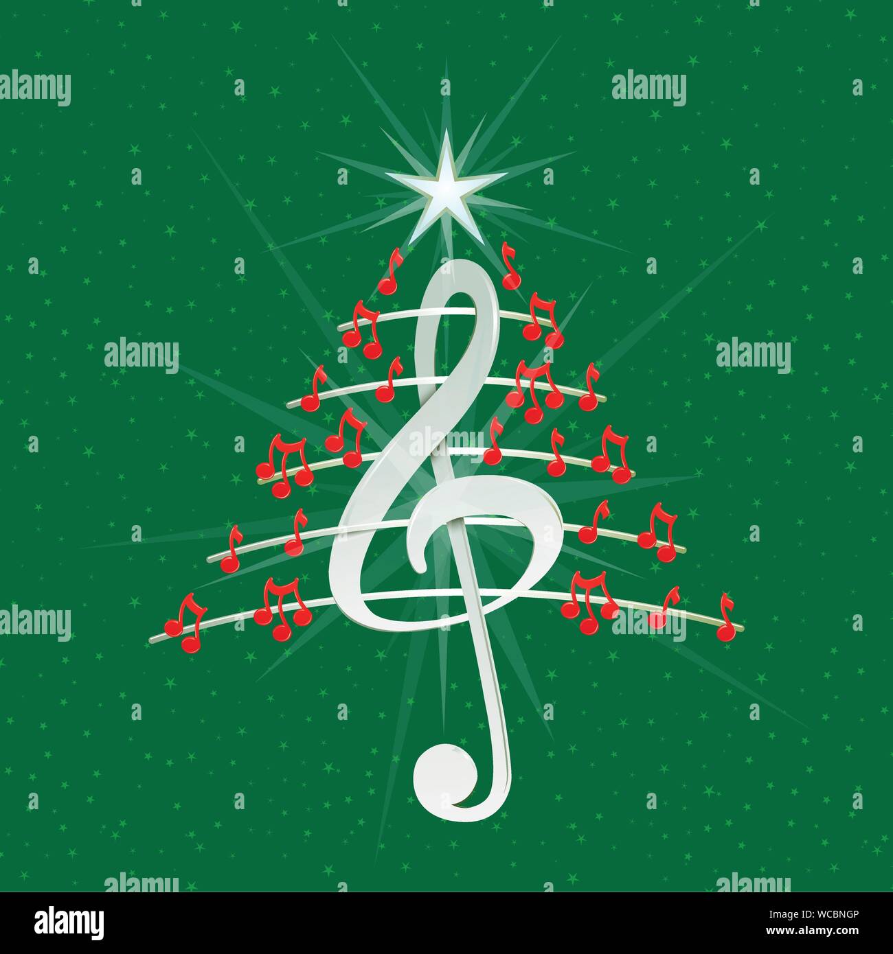 Christmas tree made of red musical notes, white treble clef and ...