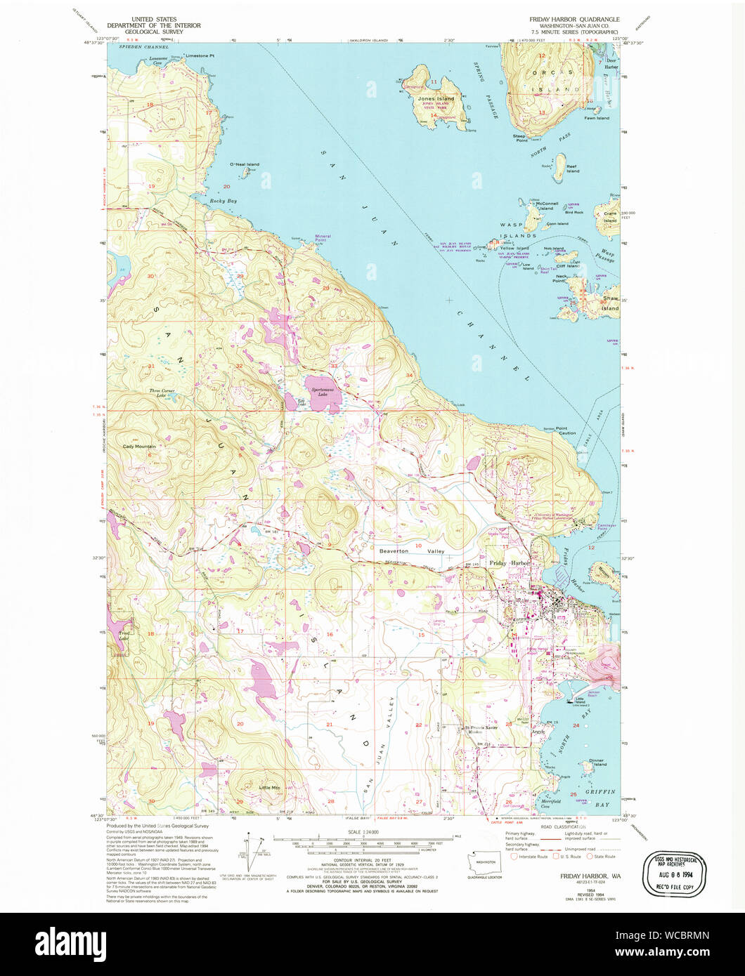USGS Topo Map Washington State WA Friday Harbor 241227 1954 24000 ...