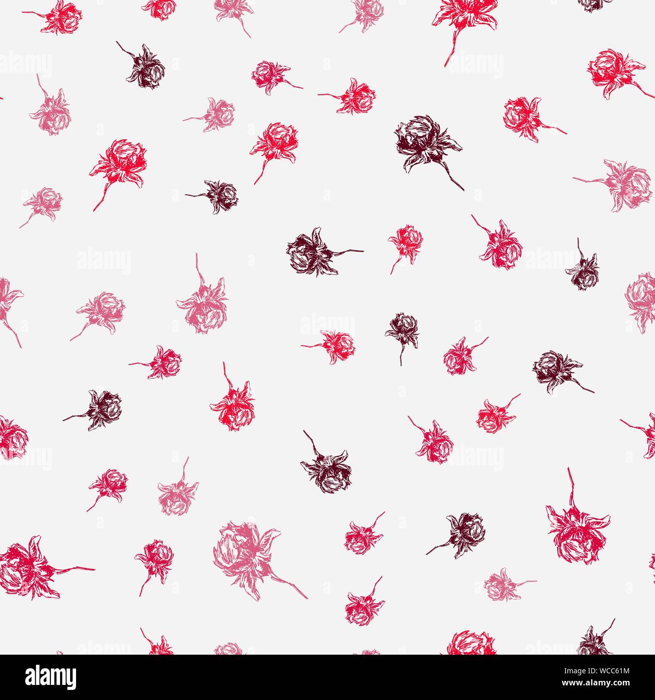 Vintage hand outline rose seamless pattern, great design for any ...