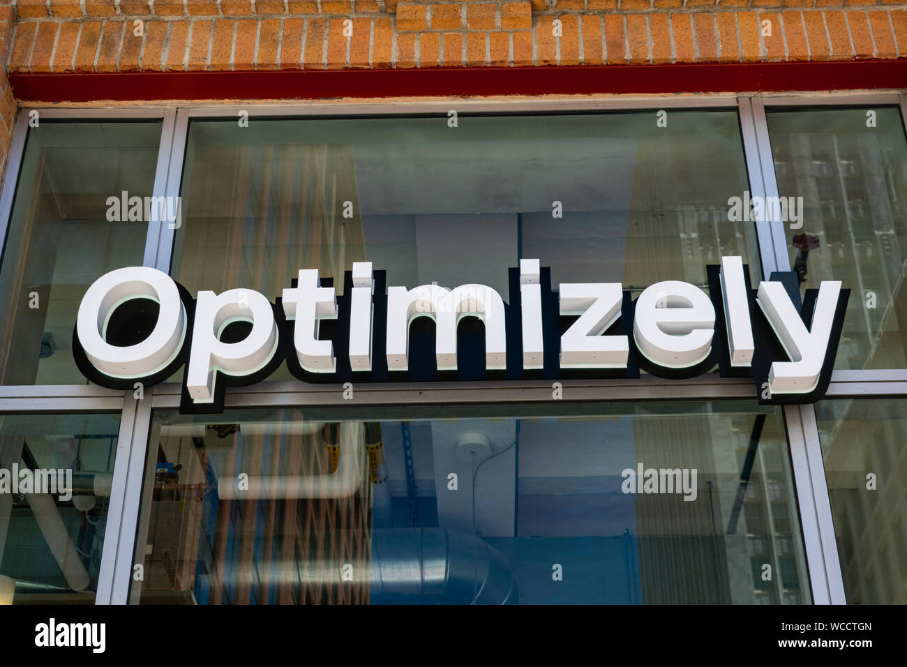 Optimizely sign and logo on facade of company headquarters building ...
