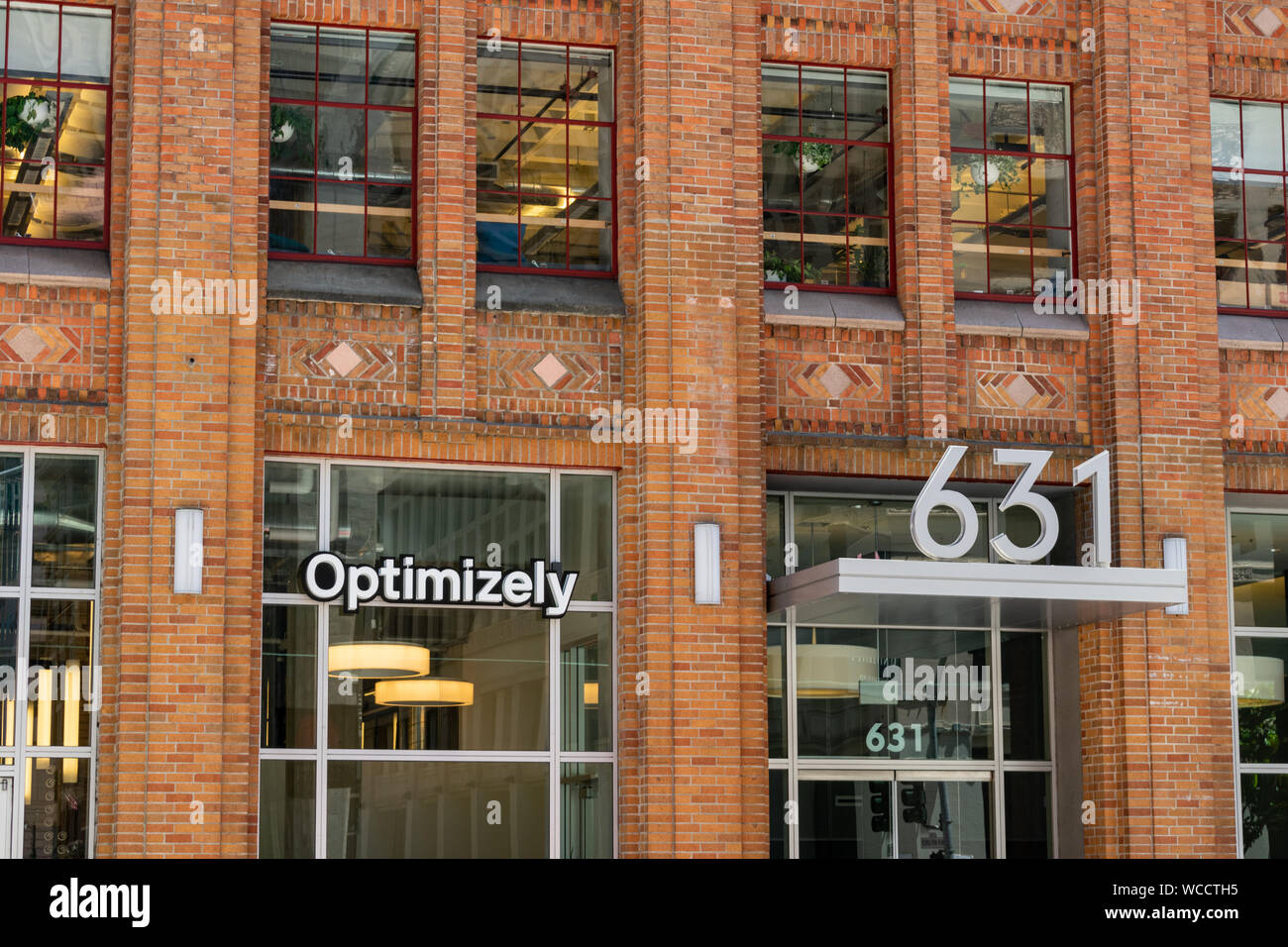 Optimizely sign and logo on facade of company headquarters building ...