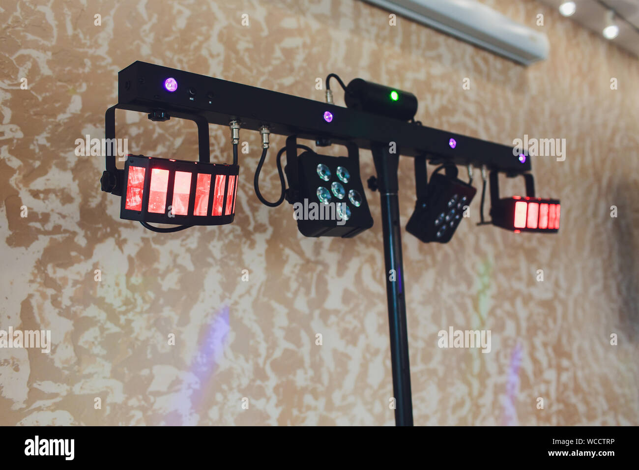 Illuminated way to boxing ring inside fight club multi-colored lights ...