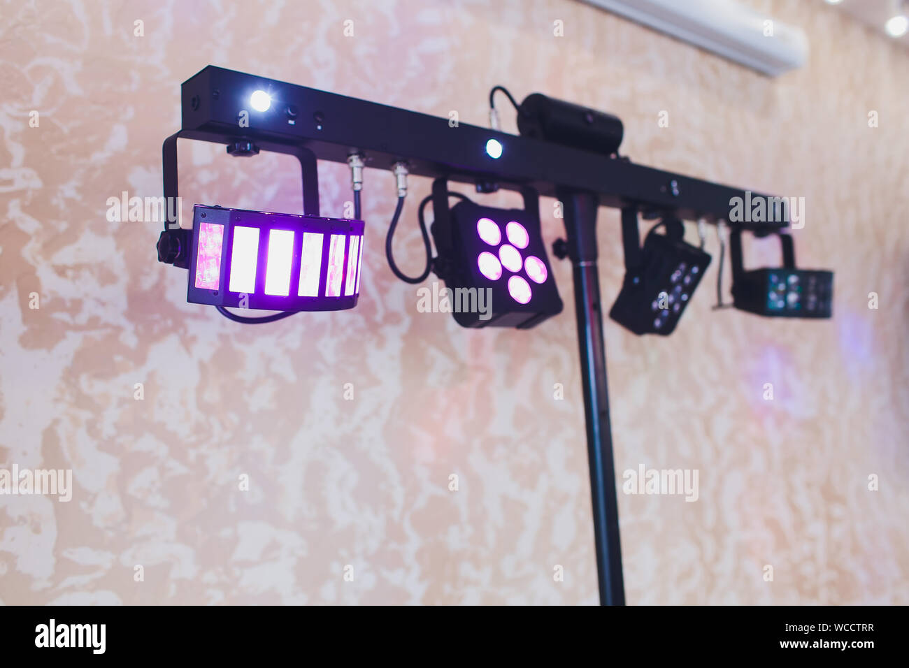 Illuminated way to boxing ring inside fight club multi-colored lights ...