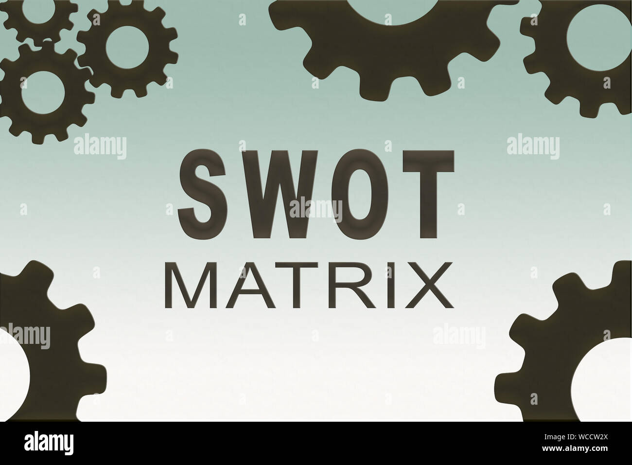 SWOT MATRIX sign concept illustration with brown gear wheel figures on ...