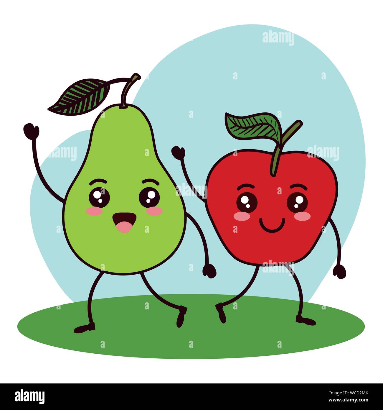fresh pear and apple fruits kawaii characters Stock Vector Image & Art ...