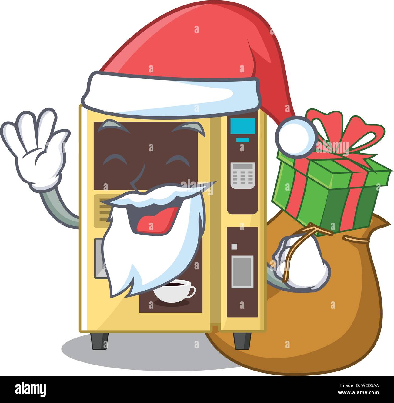 Santa with gift coffee vending machine in the cartoon Stock Vector ...