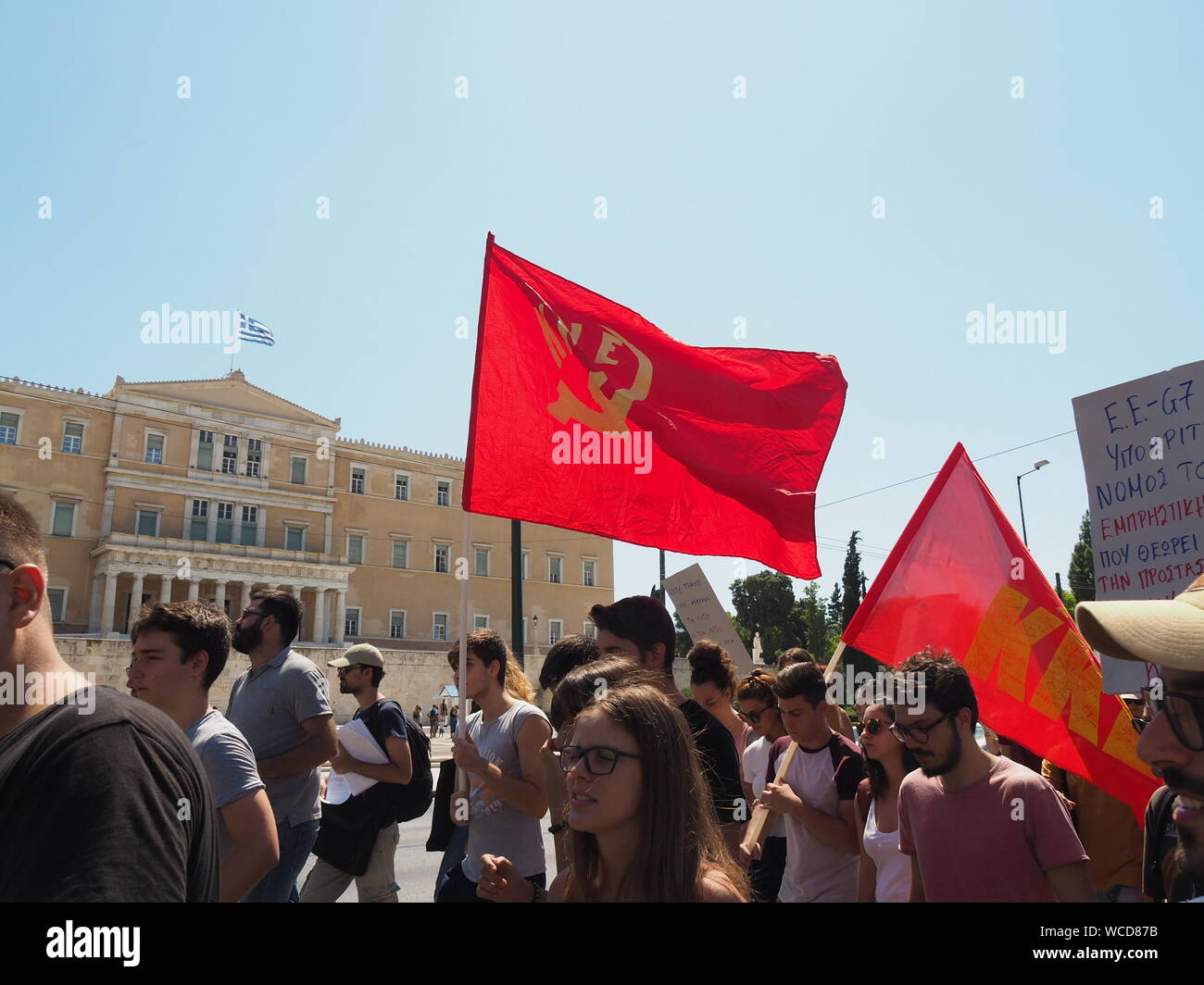 Athens, Greece. 27th Aug, 2019. Communist Youth of Greece protest in ...