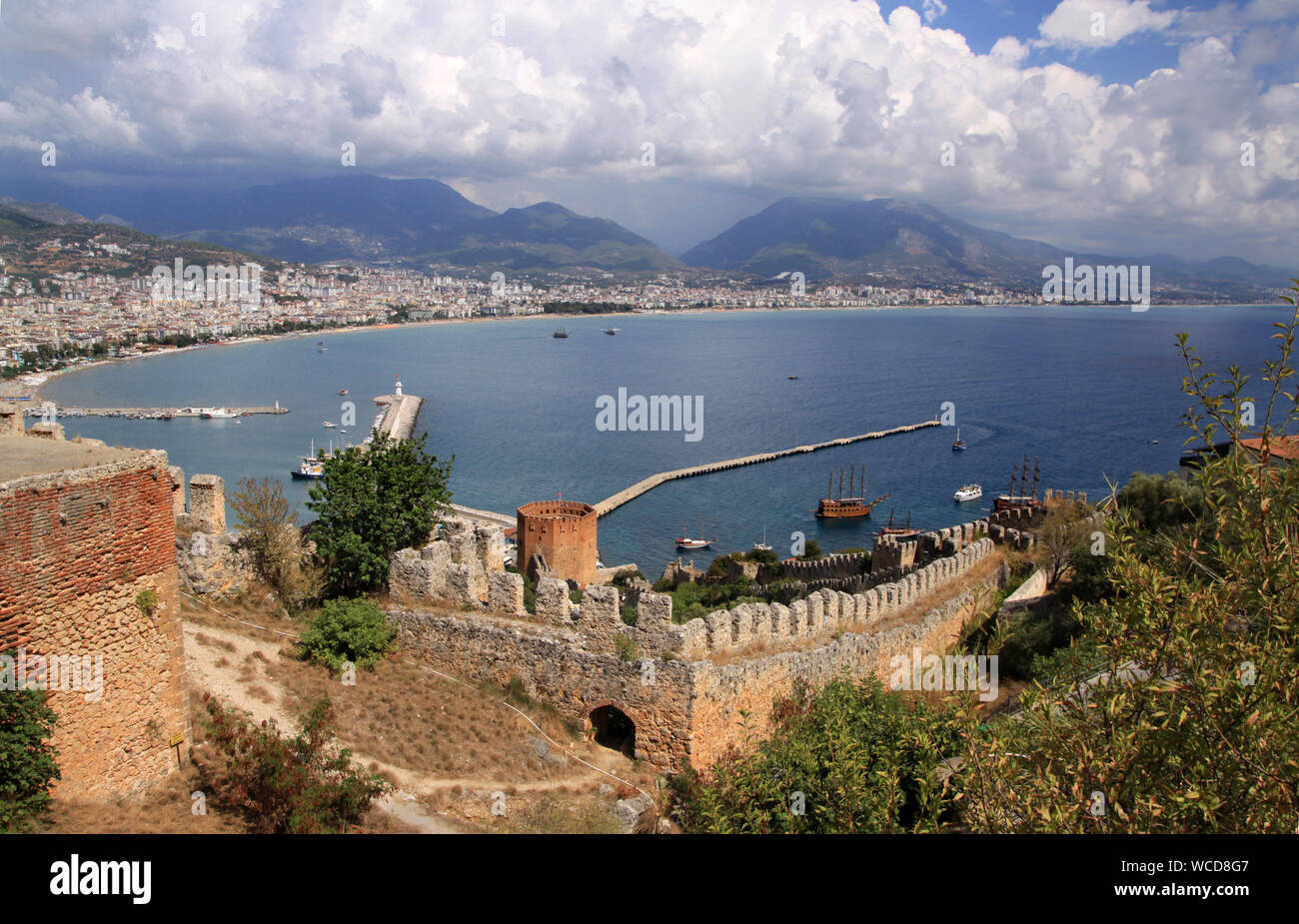 View of Alanya harbor from castle Stock Photo - Alamy