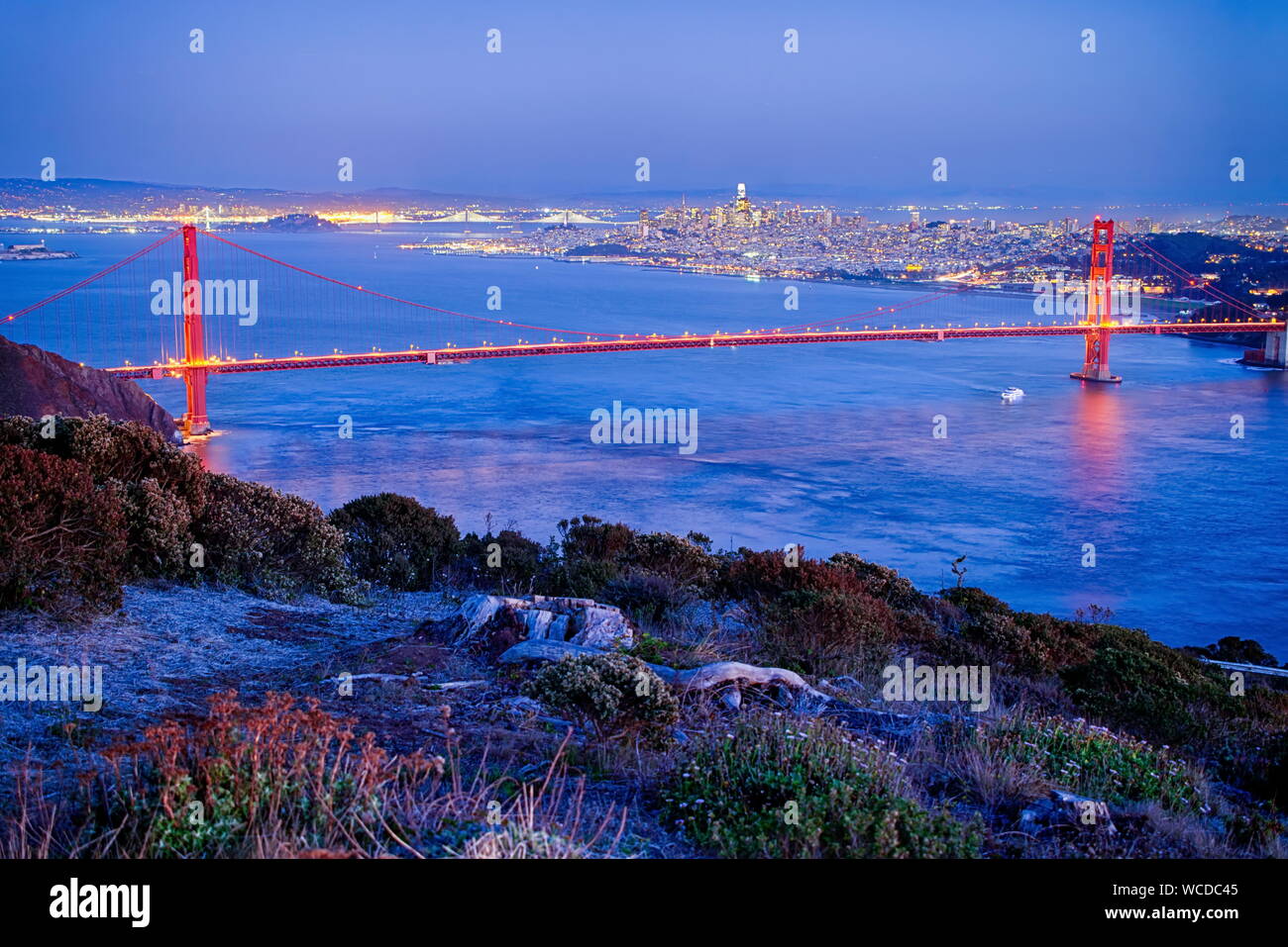 San Francisco Golden Gate Bridge and City Skyline Over the Bay at Blue ...
