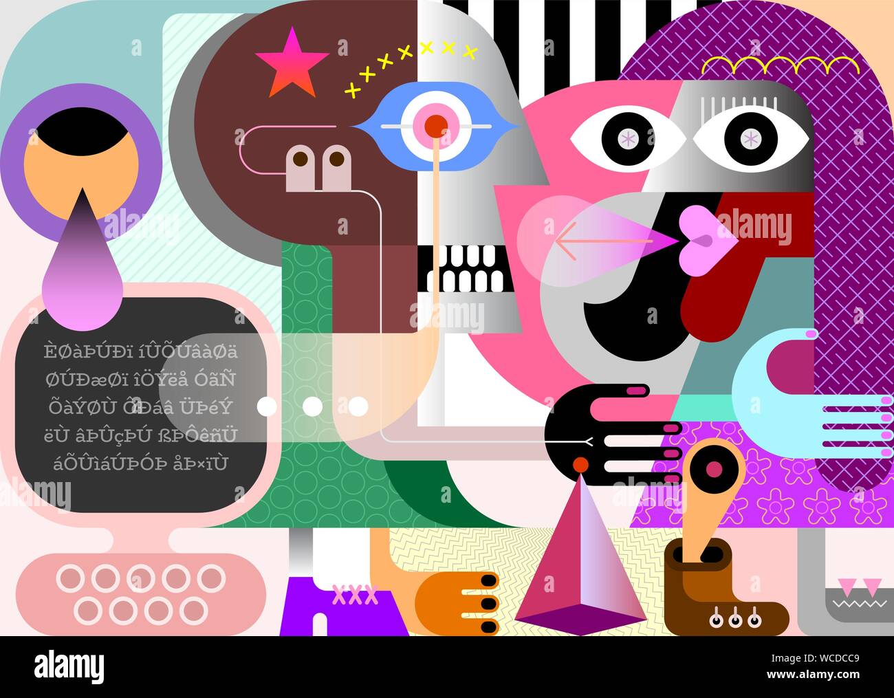 Two persons and personal computer modern abstract art vector ...