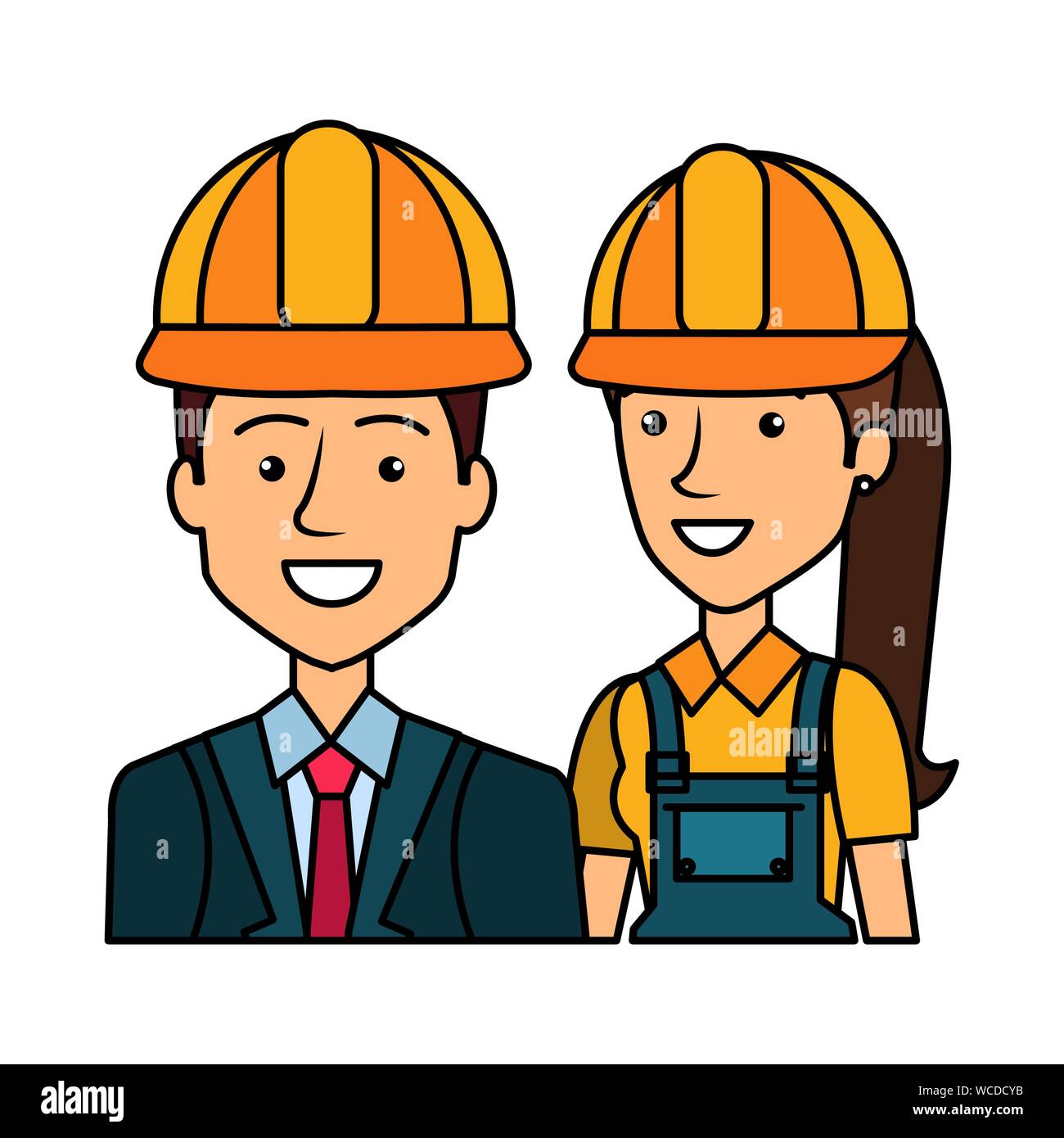 engineer and female builder with helmets avatars characters Stock ...