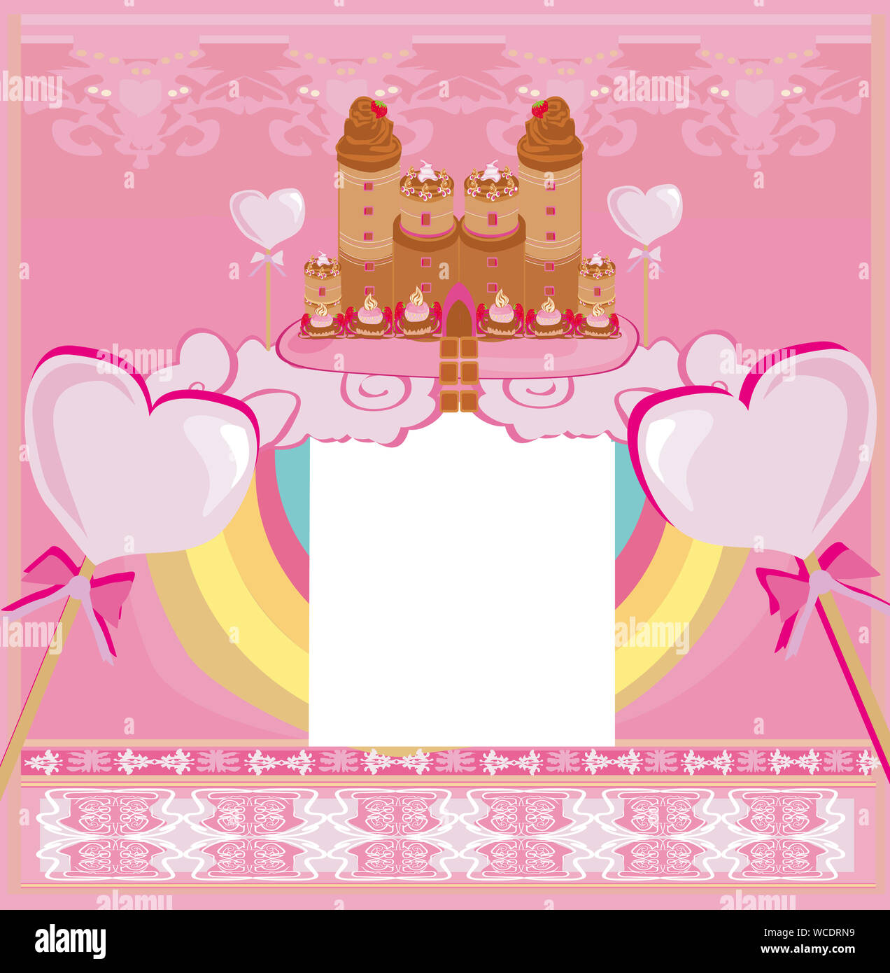 Castle with candy - sweet card Stock Photo - Alamy