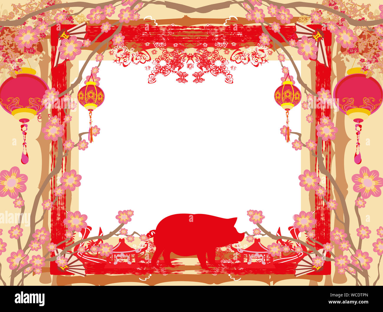 Chinese zodiac the year of Pig - frame Stock Photo - Alamy