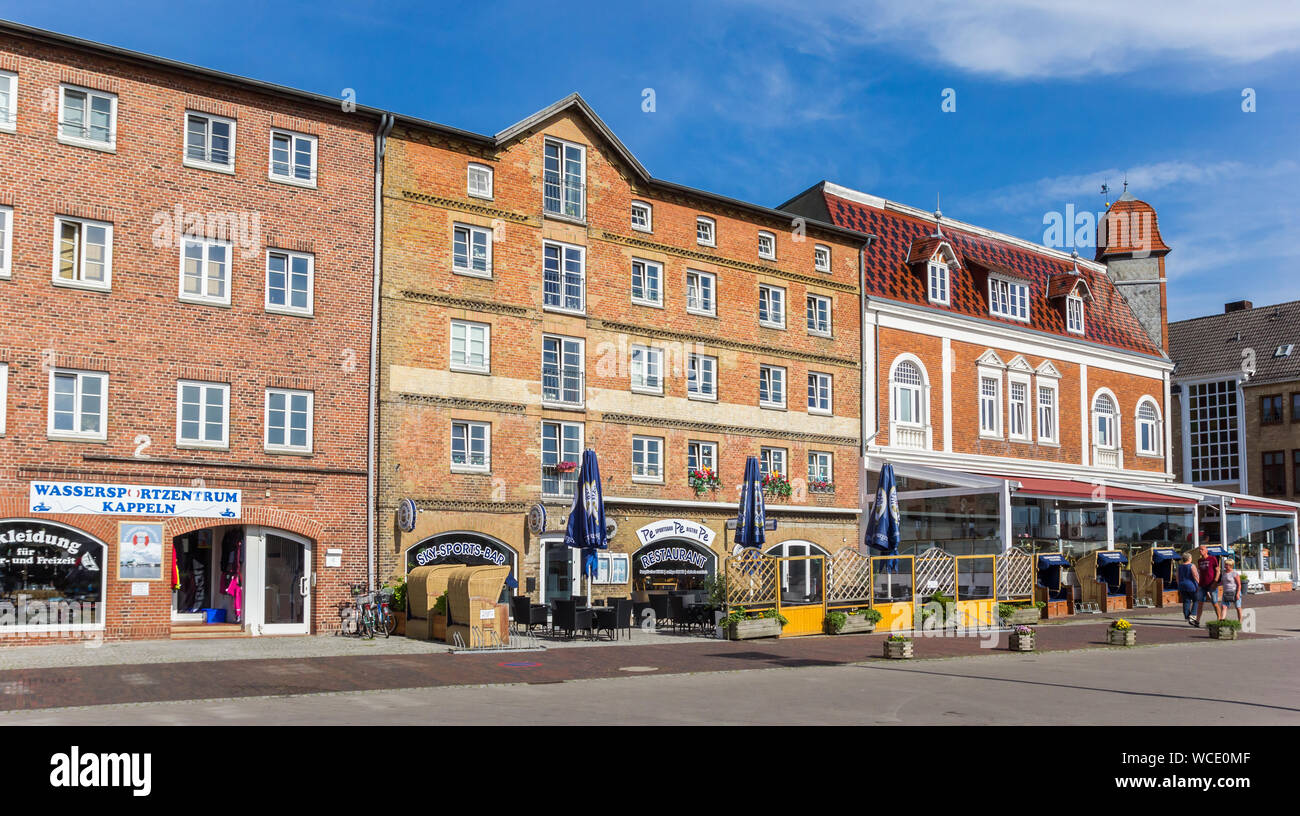 Restaurants at the riverfront of Kappeln, Germany Stock Photo - Alamy