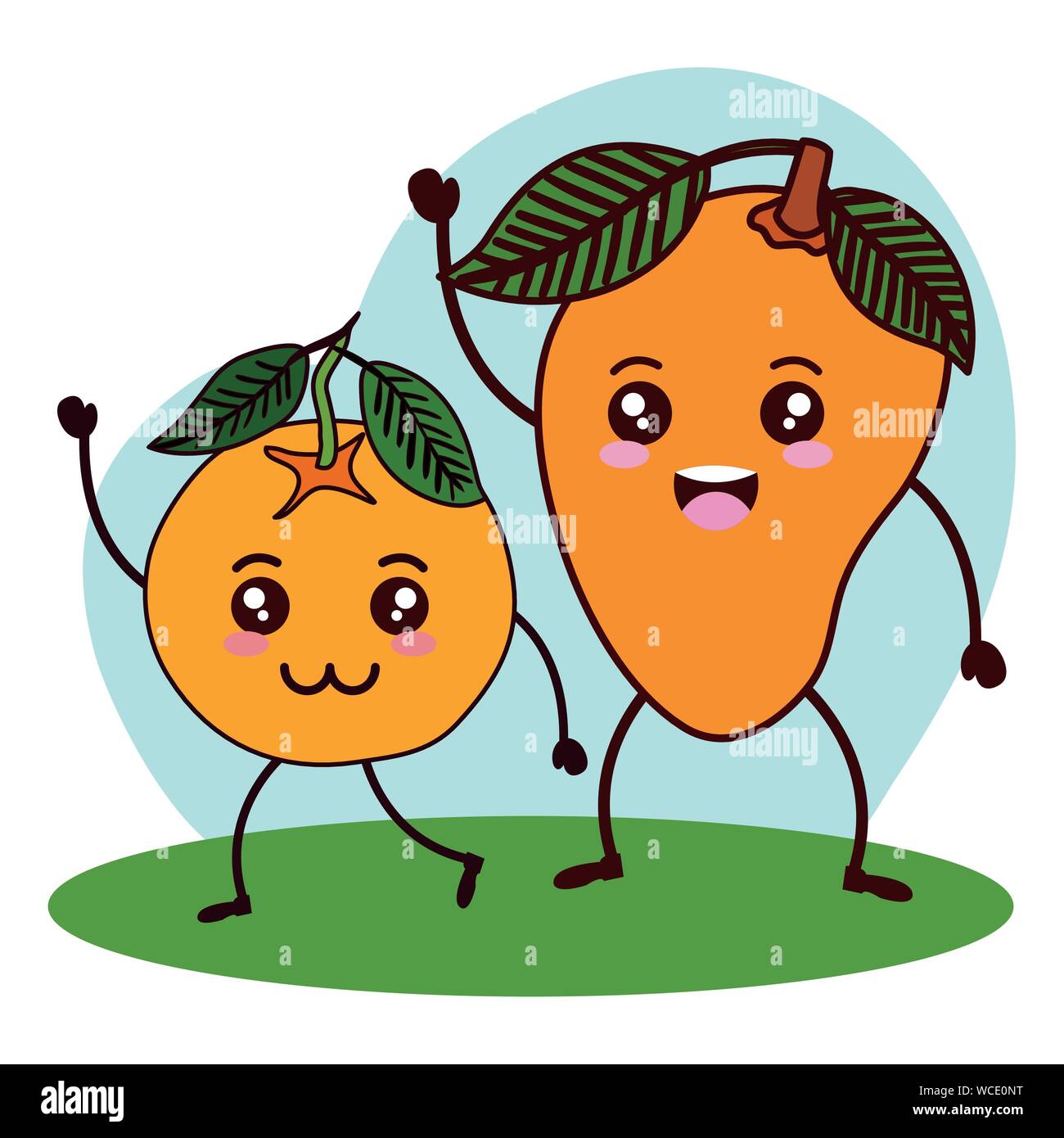 fresh mango and orange fruits kawaii characters Stock Vector Image ...