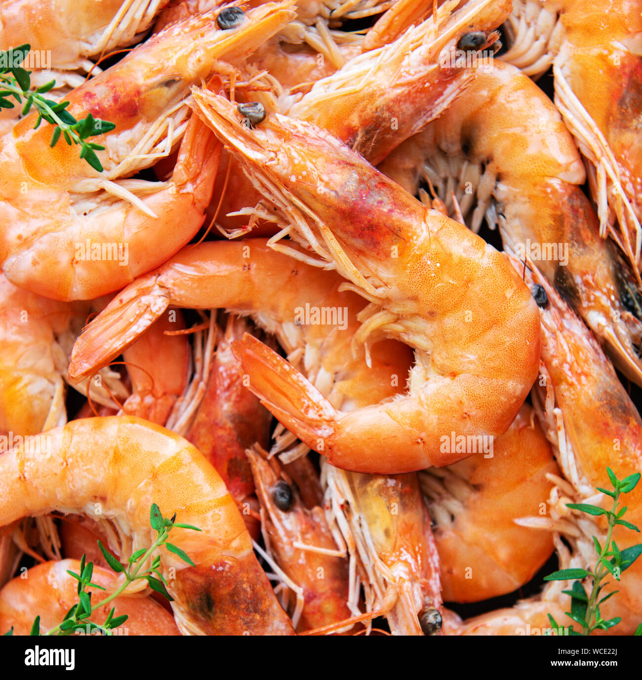 Shrimps with spices on as a natural food background Stock Photo - Alamy