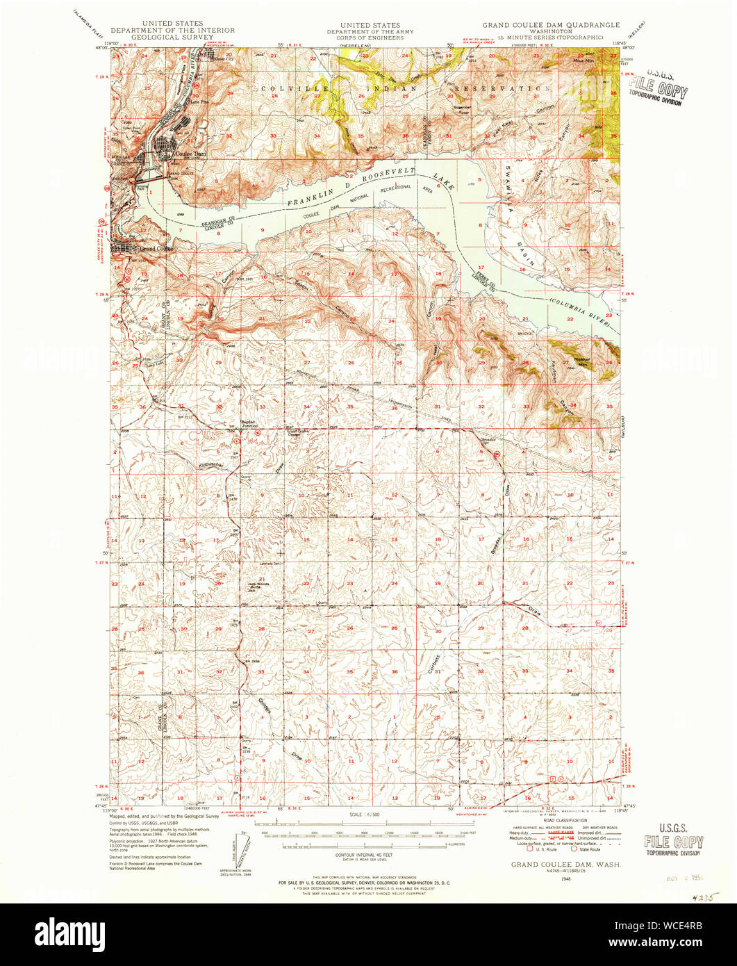 USGS Topo Map Washington State WA Grand Coulee Dam 241370 1948 62500 ...