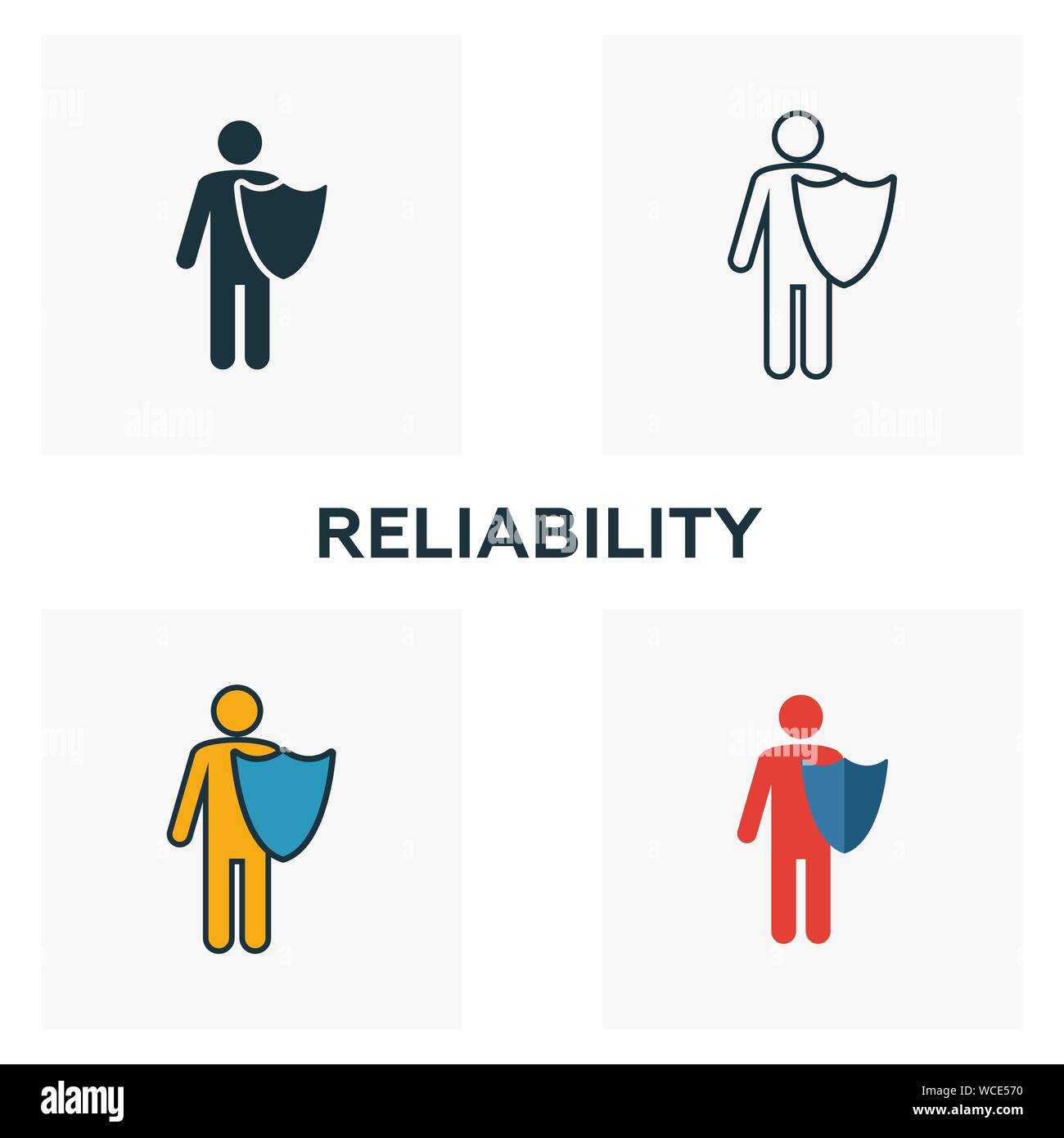 Reliability icon set. Four elements in diferent styles from business ...