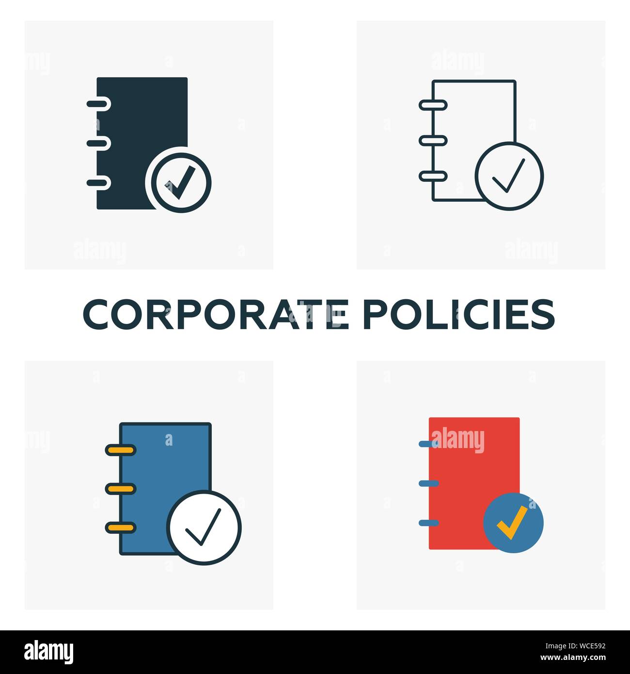 Corporate Policies icon set. Four elements in diferent styles from ...