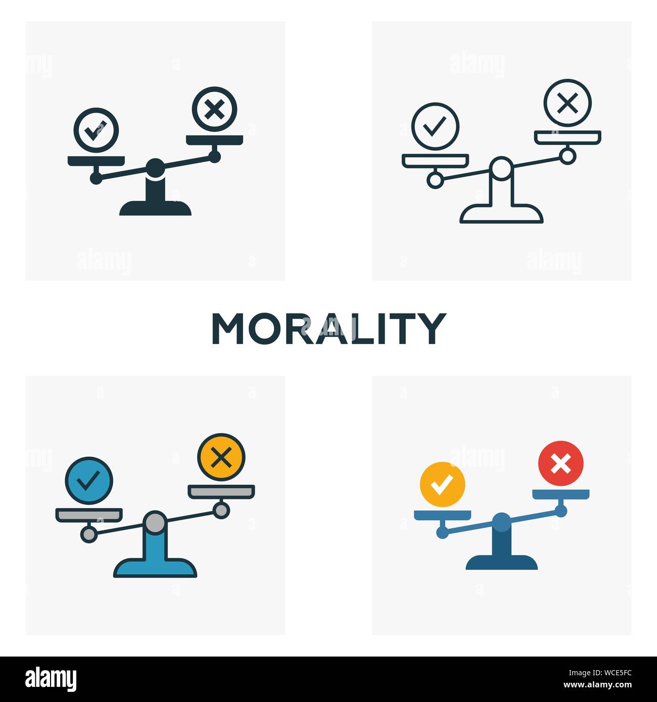 Morality icon set. Four elements in diferent styles from business ...