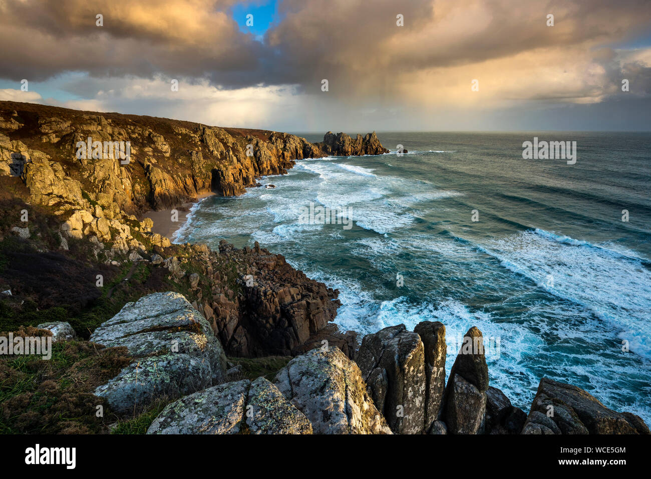 Logan Rock; Near Porthcurno; Cornwall; UK Stock Photo - Alamy