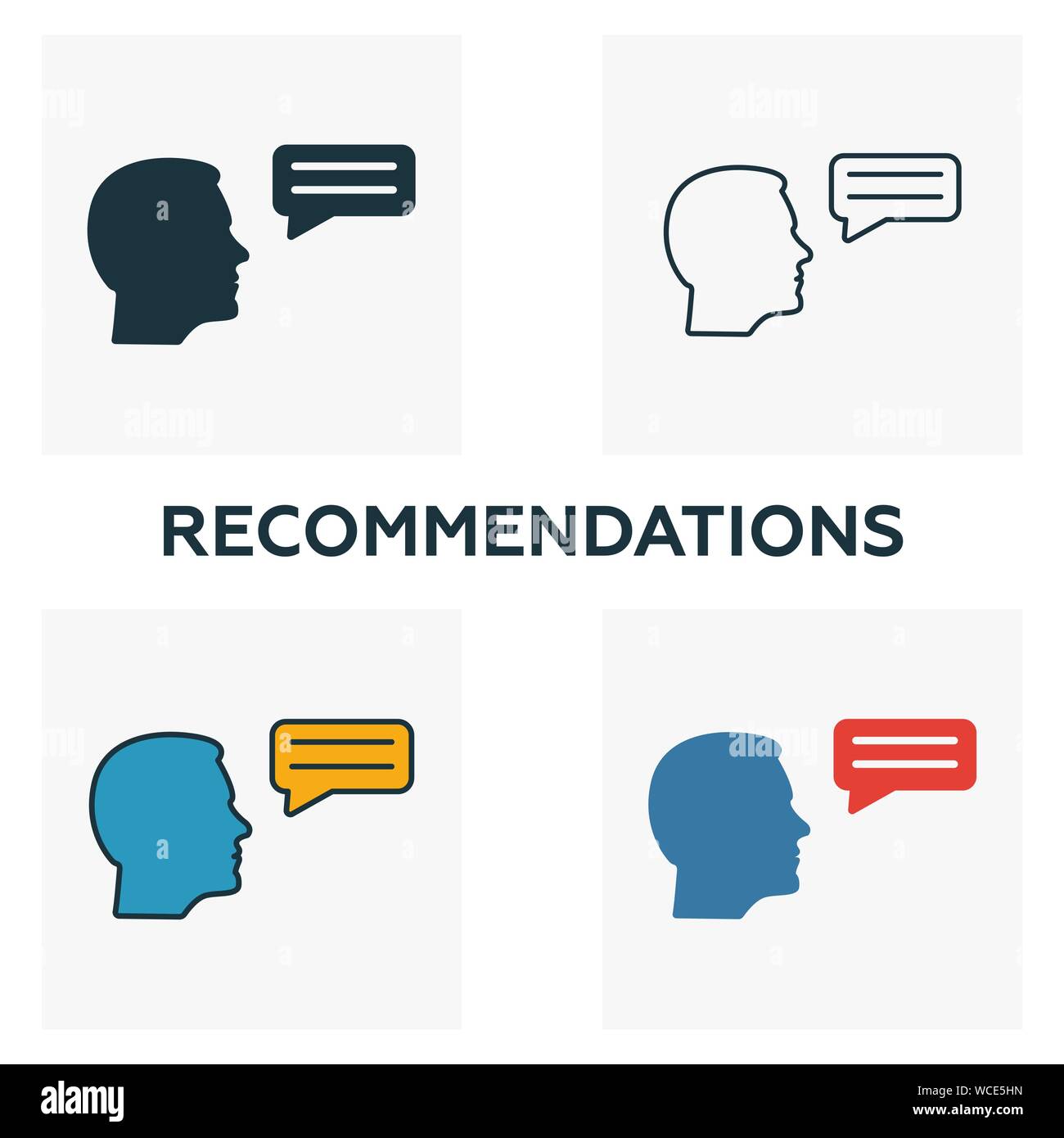 Recommendations icon set. Four elements in diferent styles from ...