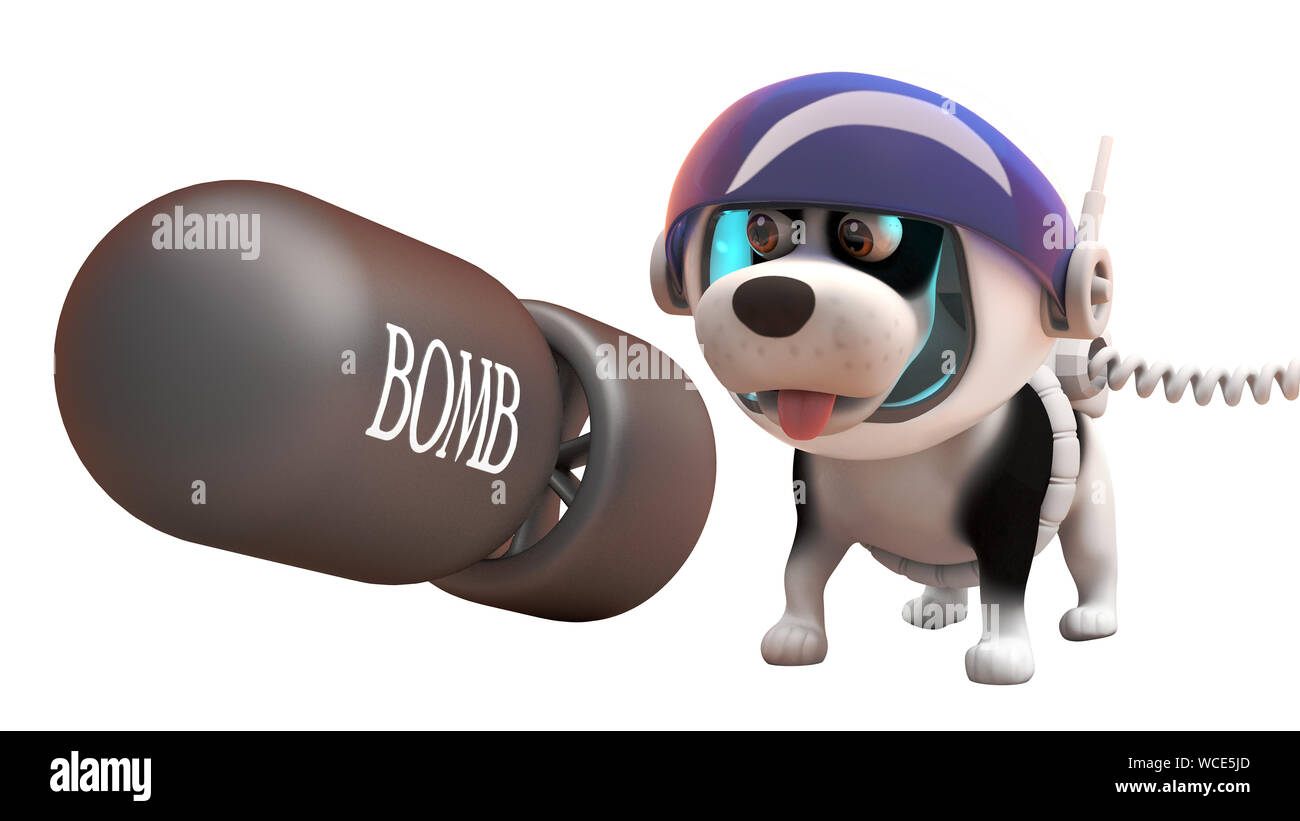 3d puppy dog in astronaut spacesuit watching a nuclear bomb fall, 3d ...