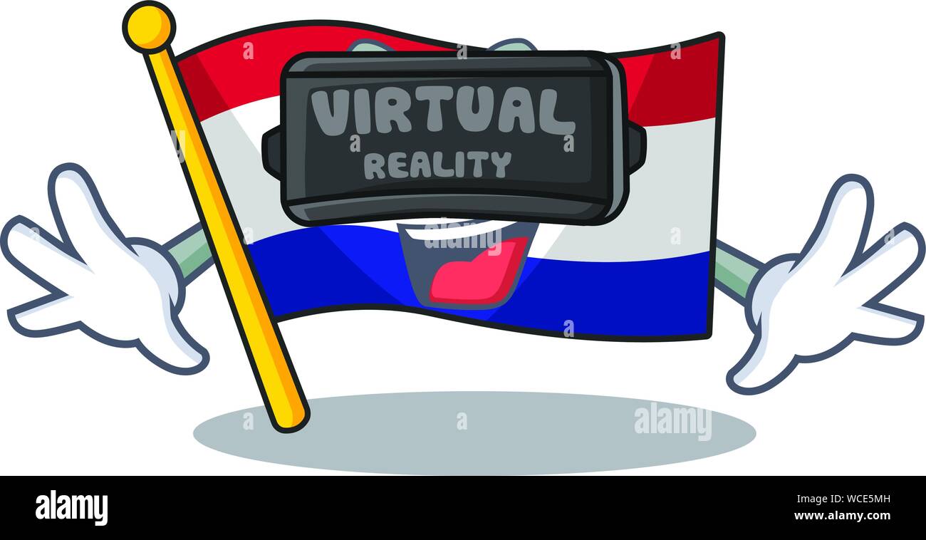 Virtual reality flag netherlands fluttered on cartoon pole Stock Vector ...