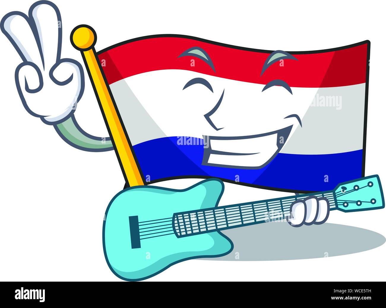 With guitar flag netherlands fluttered on cartoon pole Stock Vector ...
