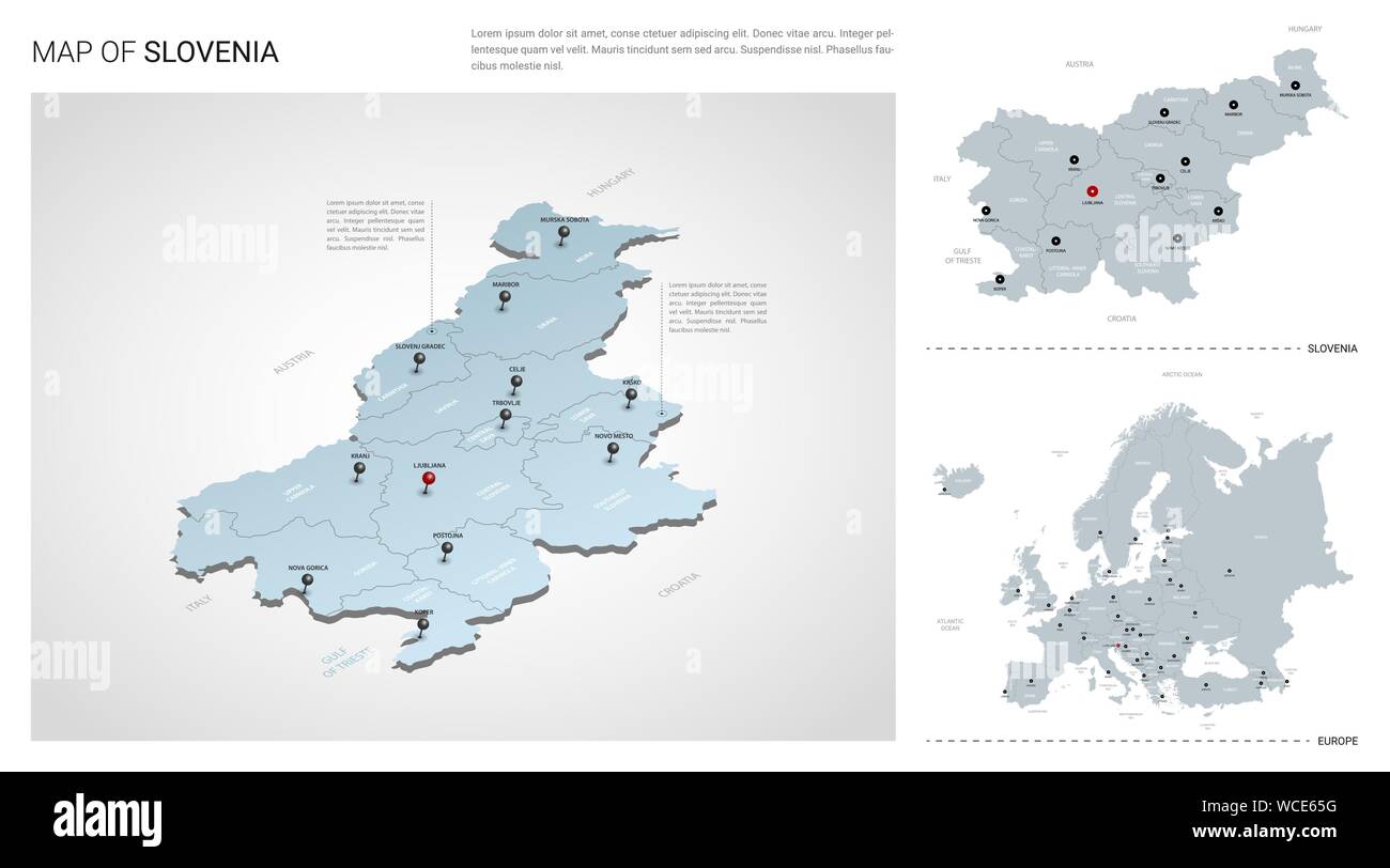 Vector set of Slovenia country. Isometric 3d map, Slovenia map, Europe ...