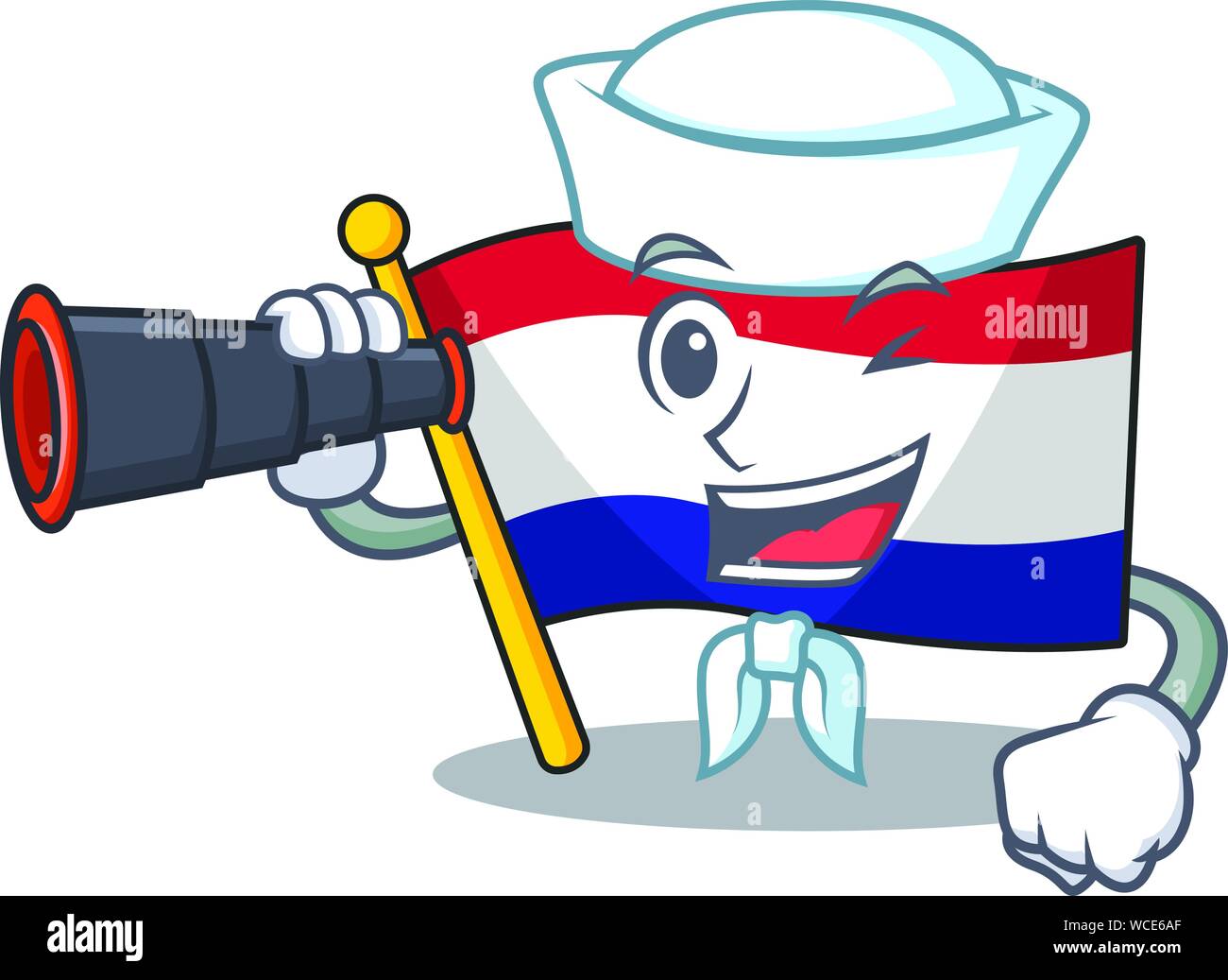 Sailor with binocular flag netherlands fluttered on cartoon pole Stock ...