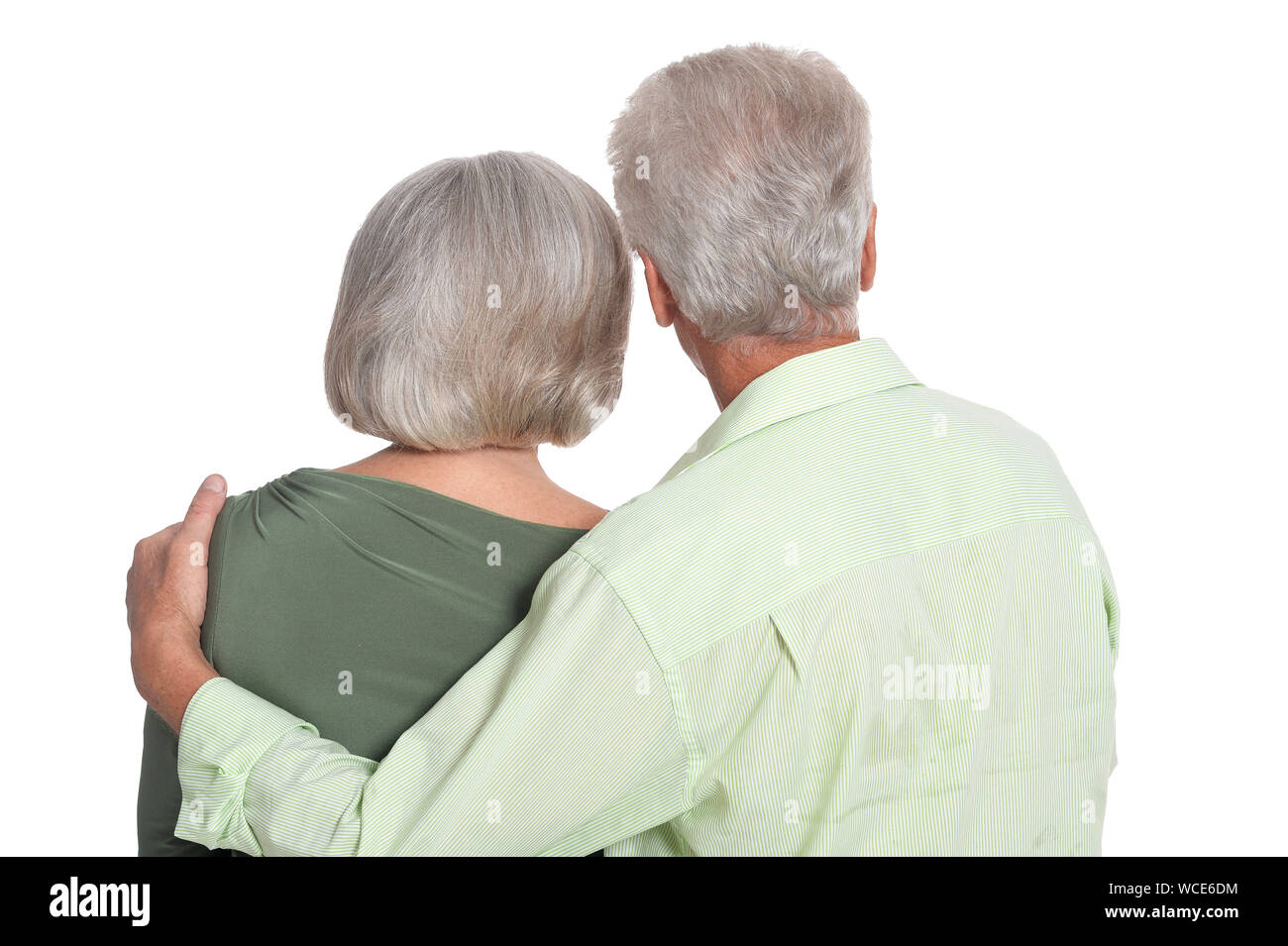 Perfect old couple posing isolated on a white background, back view ...
