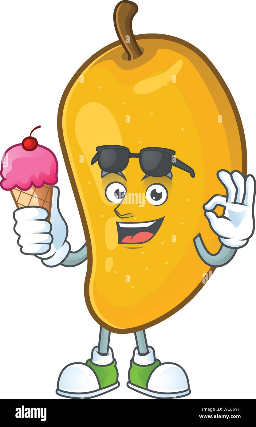 With ice cream cartoon of mango character on a white background Stock ...