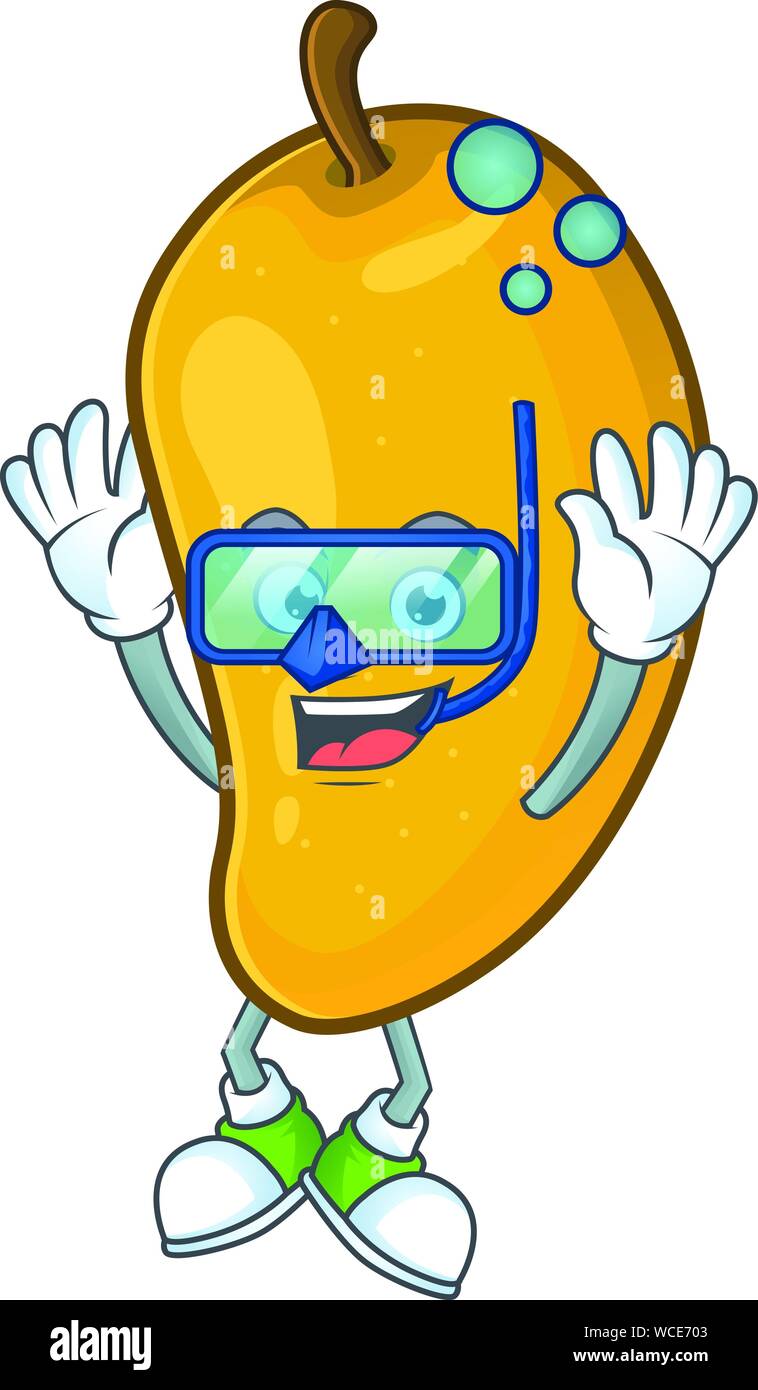 Diving cartoon of mango character on a white background Stock Vector ...
